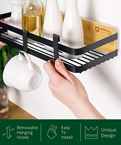 ROYAL CRAFT WOOD Shower Caddy Bathroom Shelf, Bathroom Storage Organizer, Shower Shelf with 2 Hooks, Water & Rust Resistant Iron Basket, Quick & Easy Adhesive Installation for Home & Bathroom Use