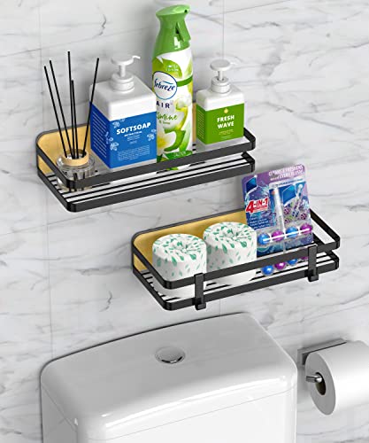 ROYAL CRAFT WOOD Shower Caddy Bathroom Shelf, Bathroom Storage Organizer, Shower Shelf with 2 Hooks, Water & Rust Resistant Iron Basket, Quick & Easy Adhesive Installation for Home & Bathroom Use