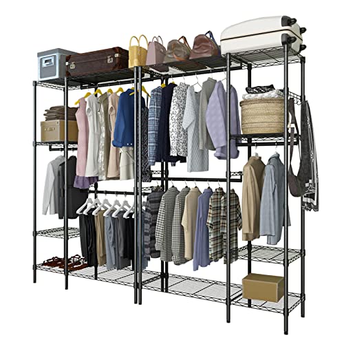 Karl home Adjustable Wire Garment Rack Set of 2, Heave Duty Clothes Rack Freestanding Closet Organizer, Clothing Wardrobe with 4 Tiers Storage Shelves 6 Hanging Rods Black Metal Frame 70.8" H
