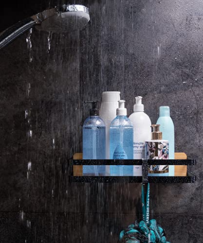 ROYAL CRAFT WOOD Shower Caddy Bathroom Shelf, Bathroom Storage Organizer, Shower Shelf with 2 Hooks, Water & Rust Resistant Iron Basket, Quick & Easy Adhesive Installation for Home & Bathroom Use