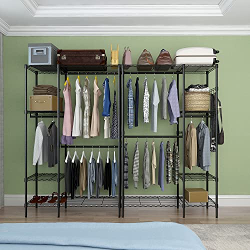 Karl home Adjustable Wire Garment Rack Set of 2, Heave Duty Clothes Rack Freestanding Closet Organizer, Clothing Wardrobe with 4 Tiers Storage Shelves 6 Hanging Rods Black Metal Frame 70.8" H