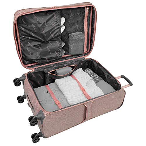 LONDON FOG Newcastle Softside Expandable Spinner Luggage, Rose Charcoal Herringbone, Checked-Medium 24-Inch