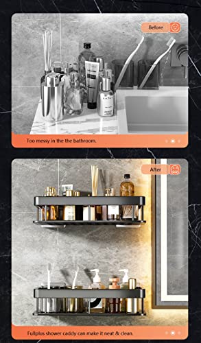 Fullplus Bathroom Organizer No Drilling Wall Shelf for Shampoo 2-Tier Vanity Tray Corner Shelf for Makeup Cosmetic with Soap Dish