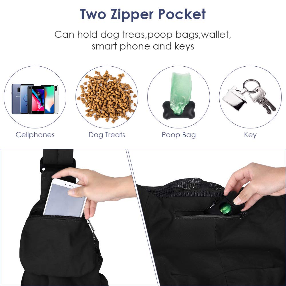 SlowTon Dog Carrier Sling - Hard Bottom Support Dog Carriers for Small Dogs with Adjustable Padded Shoudler Strap, Dog Purse for Puppy Cat Pet with Drawstring Opening Storage Zipper Pockets (Black)