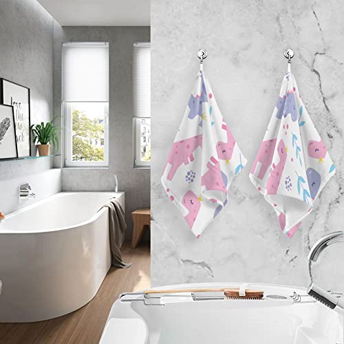 Kigai Pink Dinosaur Cotton Hand Towels for Bathroom, Soft Absorbent Washcloths for Kitchen Hotel Gym Swim Camp Beach Spa, 2 Pack