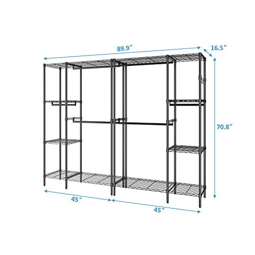 Karl home Adjustable Wire Garment Rack Set of 2, Heave Duty Clothes Rack Freestanding Closet Organizer, Clothing Wardrobe with 4 Tiers Storage Shelves 6 Hanging Rods Black Metal Frame 70.8" H