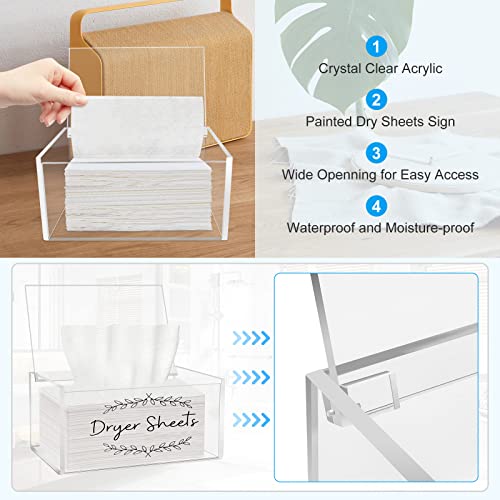Laundry Dryer Sheet Container with Lid- Clear Acrylic Dryer Sheet Dispenser for Storage Fabric Softener Sheets, Transparent Container Storage Box Dryer Sheet Holder for Laundry Room Organization
