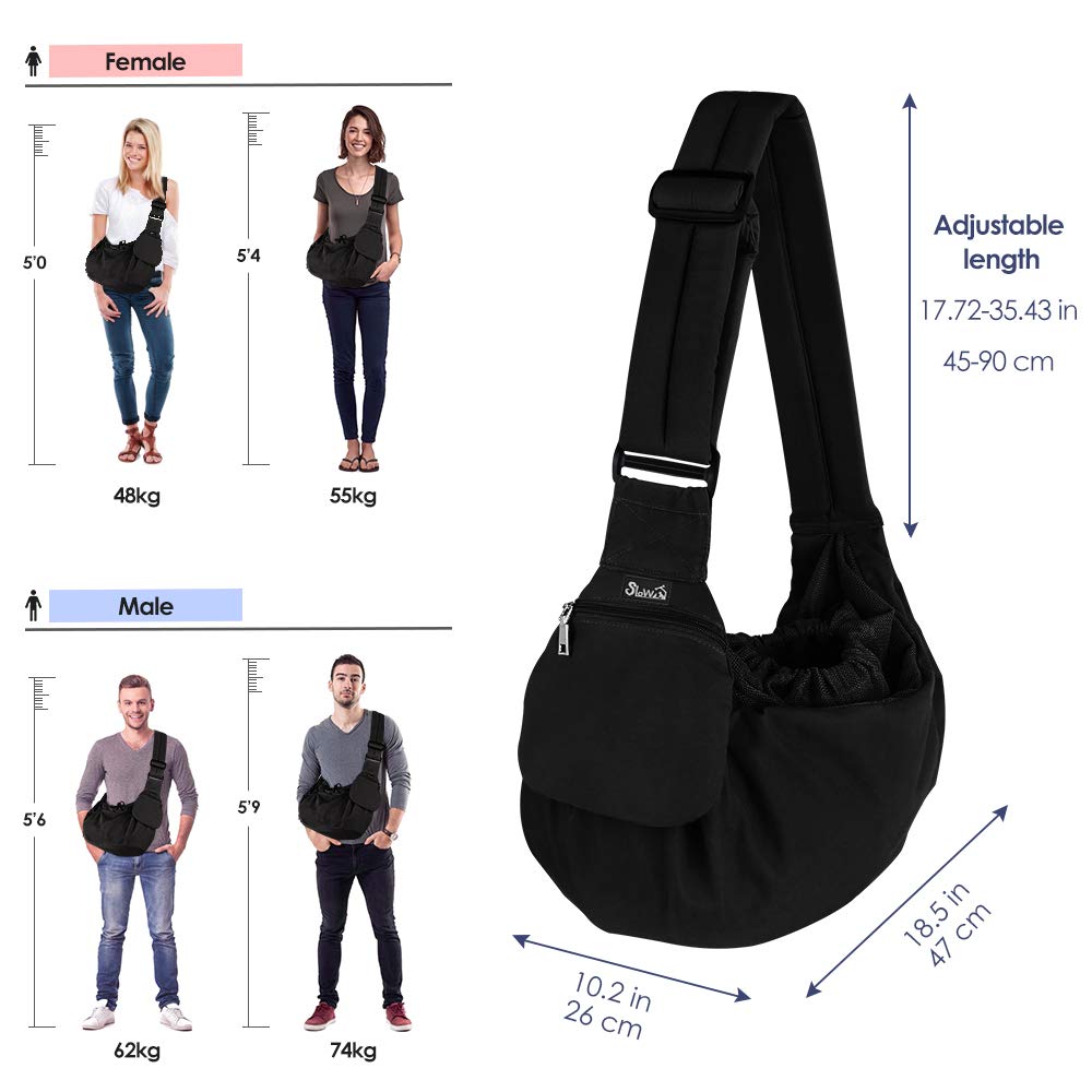 SlowTon Dog Carrier Sling - Hard Bottom Support Dog Carriers for Small Dogs with Adjustable Padded Shoudler Strap, Dog Purse for Puppy Cat Pet with Drawstring Opening Storage Zipper Pockets (Black)