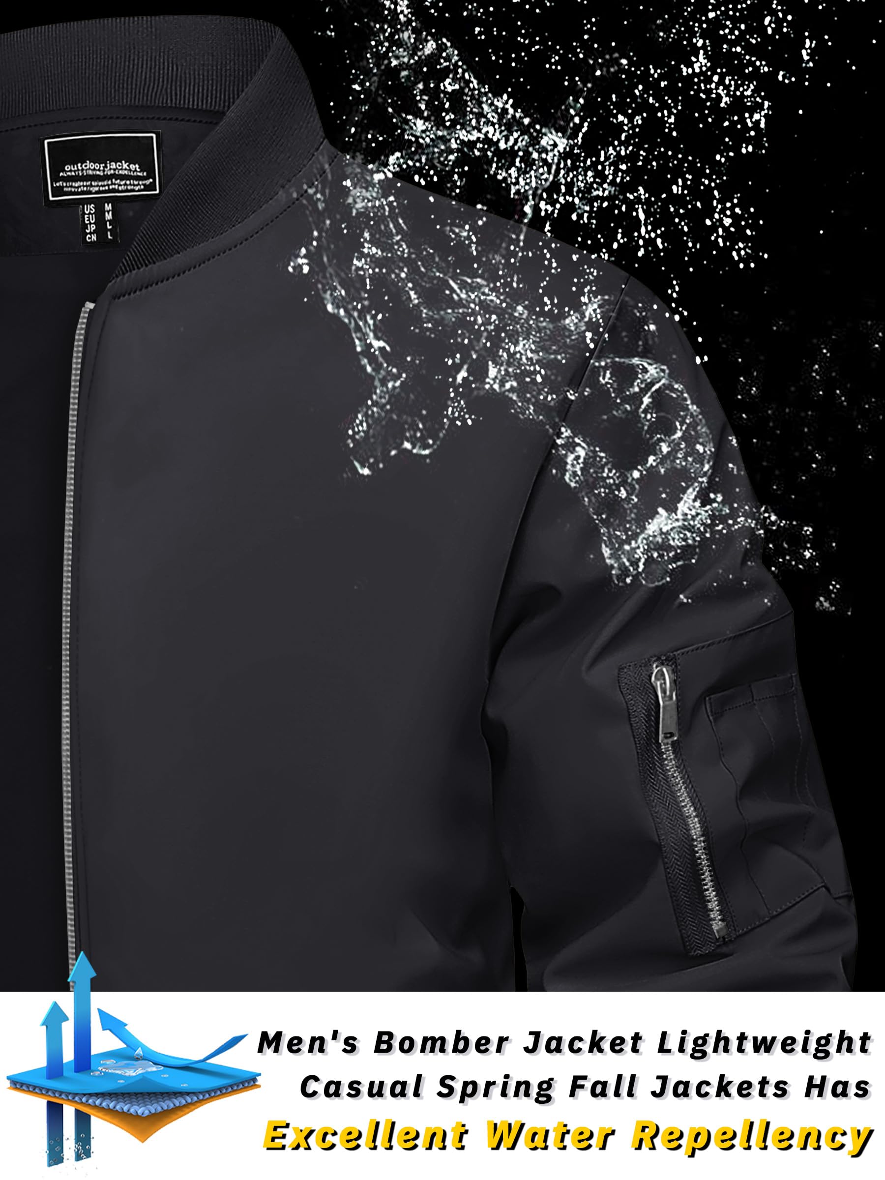 TACVASEN Bomber Jacket Men Black Jacket Men Zip Up Mens Jackets Casual Stylish Lightweight Mens Bomber Jackets Lightweight Windbreaker Jacket