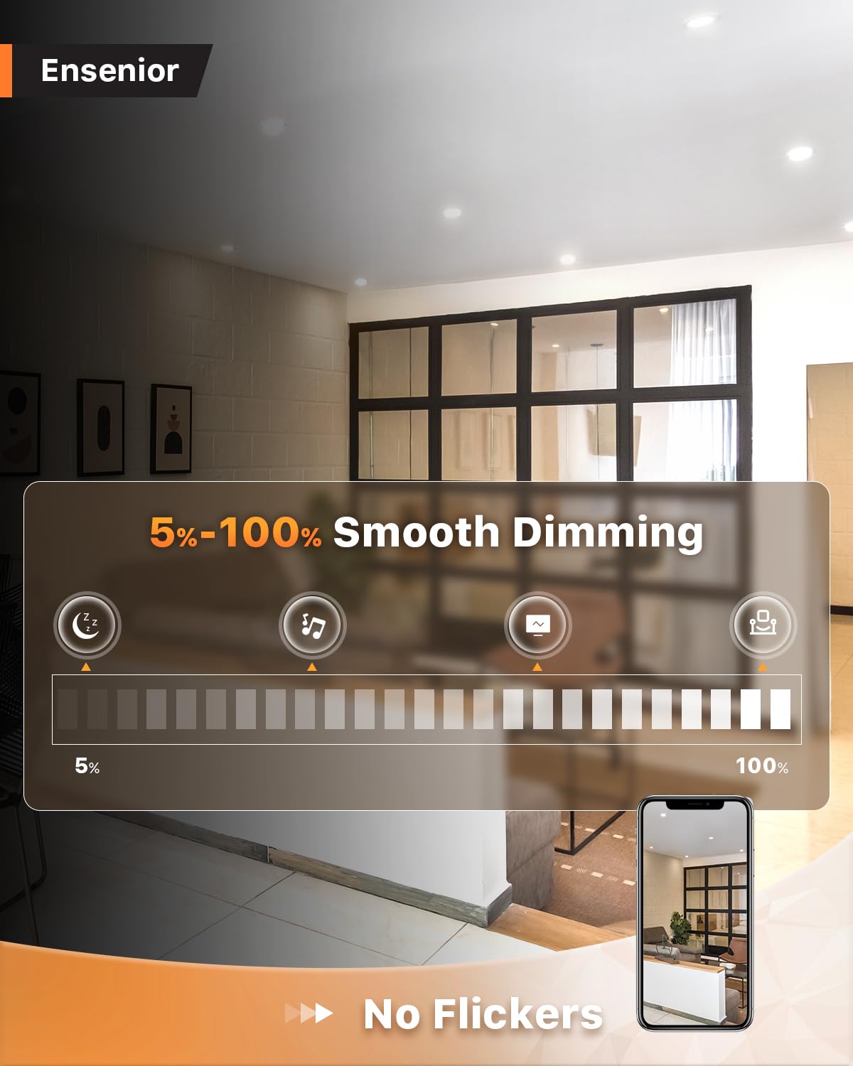 Ensenior 6 Pack 6 Inch LED Recessed Light, Dimmable, 5000K Daylight, 1050LM High Brightness, 12W 120V, Damp Rated, Ultra-Thin Canless Wafer Ceiling Light - ETL & FCC & IC