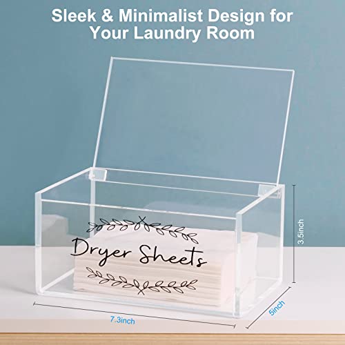 Laundry Dryer Sheet Container with Lid- Clear Acrylic Dryer Sheet Dispenser for Storage Fabric Softener Sheets, Transparent Container Storage Box Dryer Sheet Holder for Laundry Room Organization