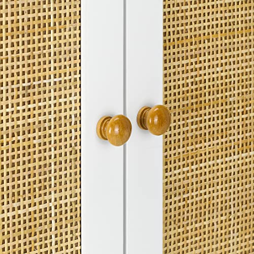 Finnhomy Bathroom Cabinet Wall Mounted, Bathroom Wall Cabinet with 2 Hand Made Rattan Doors and Adjustable Shelves, Over The Toilet Storage Cabinet, Medicine Cabinet for Bathroom Kitchen Laundry Room