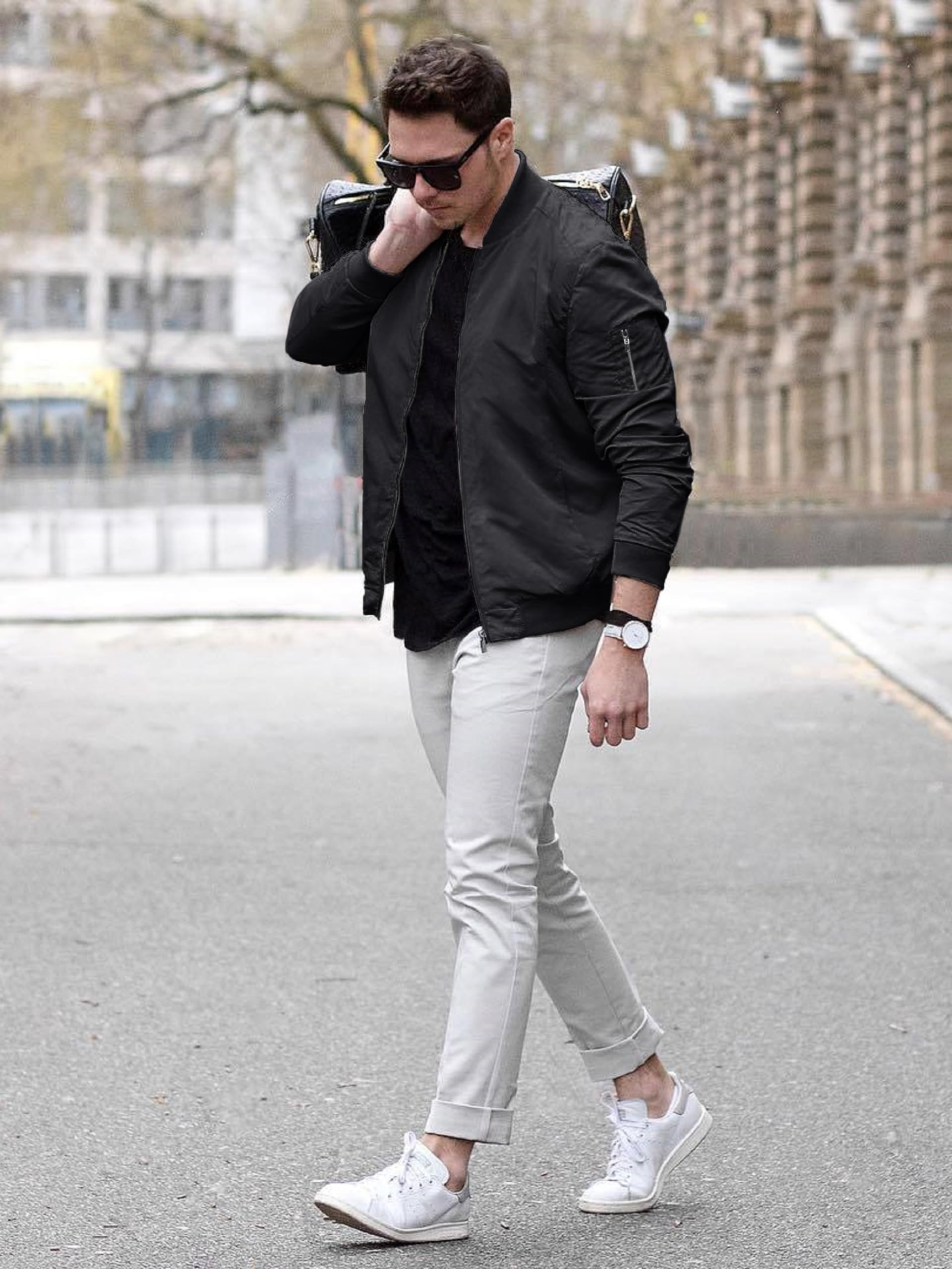 TACVASEN Bomber Jacket Men Black Jacket Men Zip Up Mens Jackets Casual Stylish Lightweight Mens Bomber Jackets Lightweight Windbreaker Jacket
