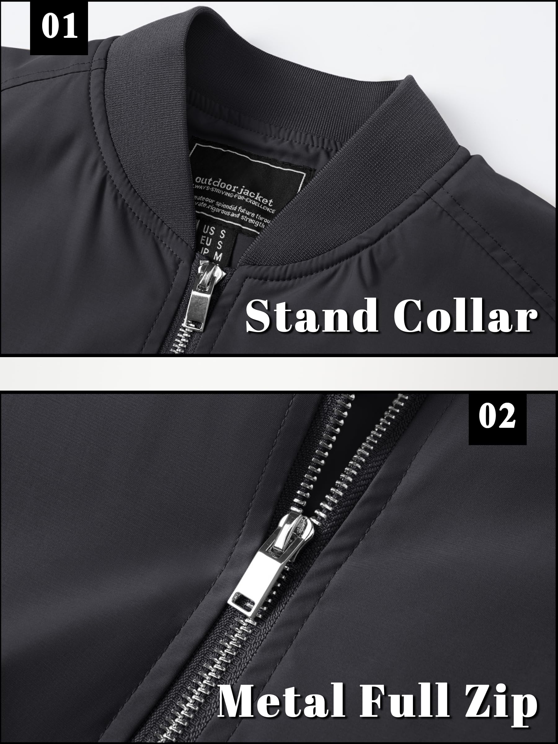 TACVASEN Bomber Jacket Men Black Jacket Men Zip Up Mens Jackets Casual Stylish Lightweight Mens Bomber Jackets Lightweight Windbreaker Jacket