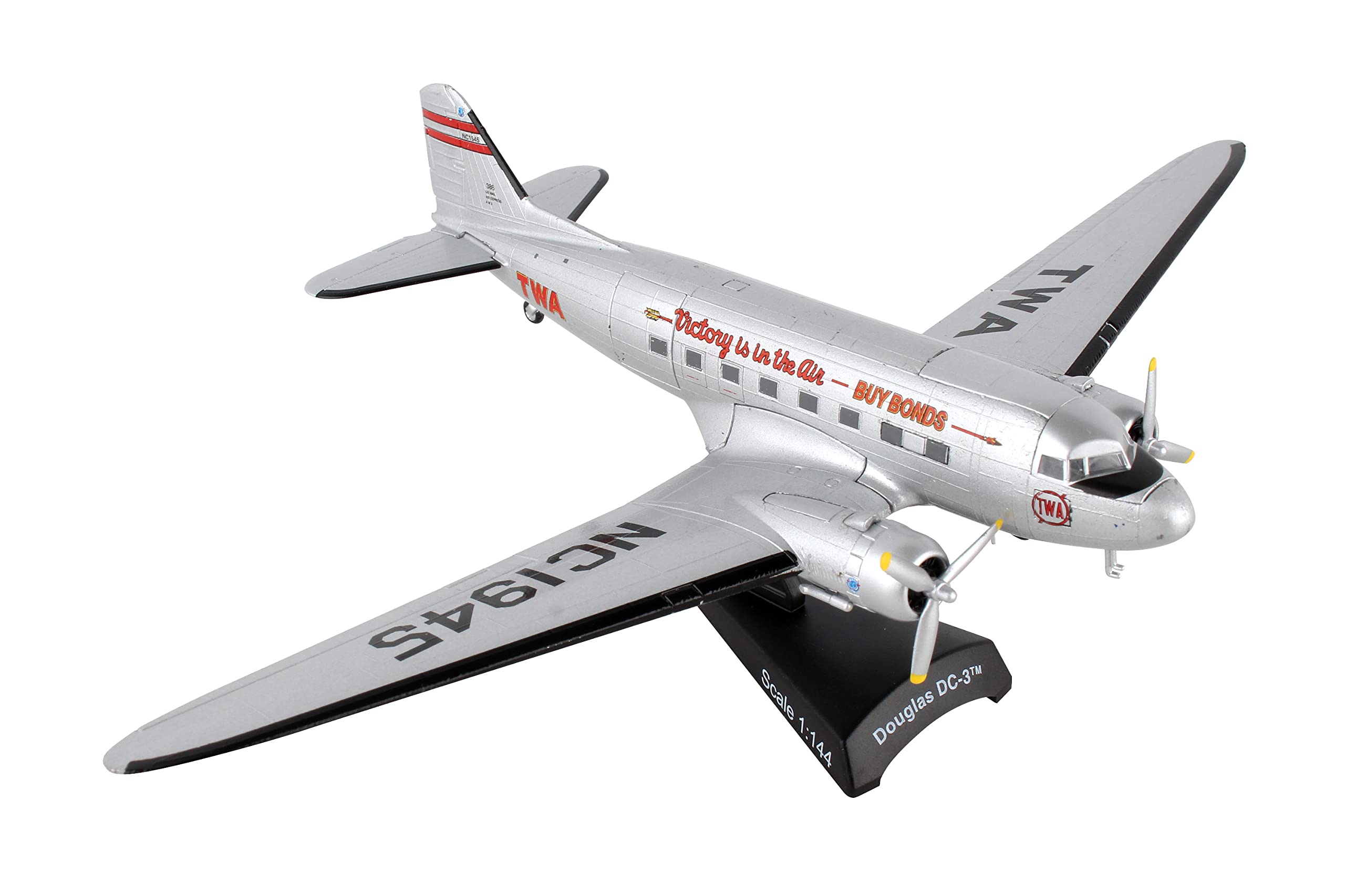 Daron Postage Stamp Douglas DC-3 TWA 1/144 Scale Silver