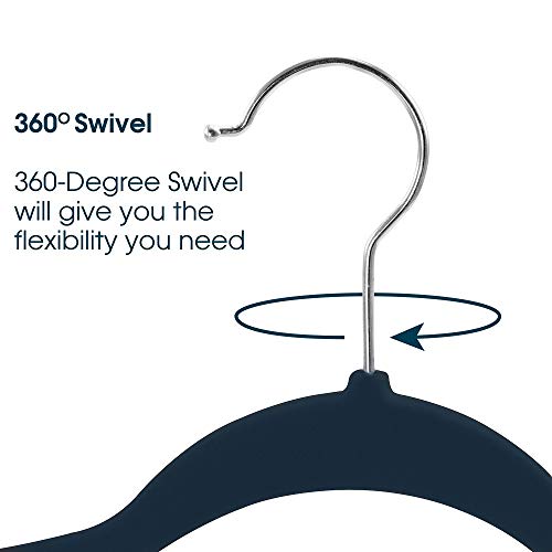 Elama 100 Piece Set of Velvet Slim Profile Heavy Duty Felt Hangers with Stainless Steel Swivel Hooks in Blue