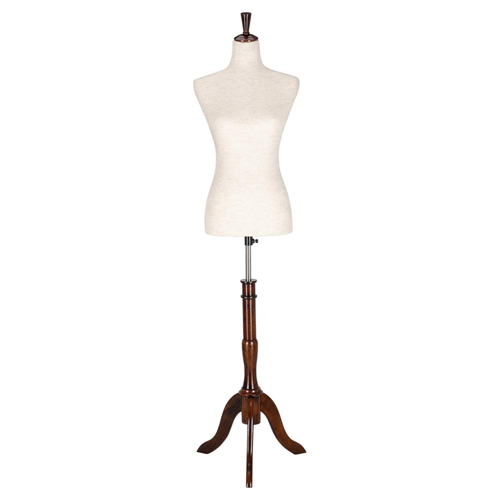 Bonnlo Upgraded Female Dress Form, Mannequin Torse Body with Adjustable Rubber Wood Stand for Dress Jewelry Display (White, 6-8)