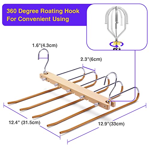 Ulimart Pants Hangers 2Pcs Pants Hangers Space Saving,Wooden Multiple Layers Pants Rack with Non-Slip Rubber Coating Pants Organizer for Trousers Scarves Slack