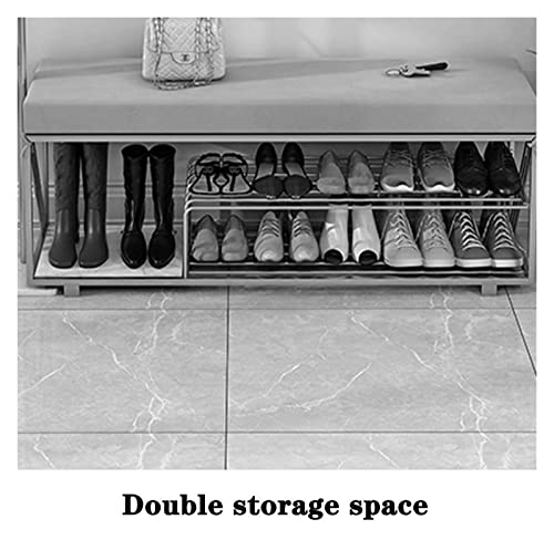ALDEPO Shoe Cabinet Bench Shoe Rack with Storage Simple and Creative Wrought Iron Structure Shoe Changer Stool with Soft Cushion Shoe Rack Double Layer Bench Large Capacity