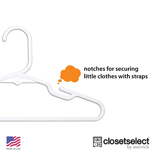 30 Pk Kids Plastic Hangers Made in USA, for Children, Infant, Baby Clothes, White