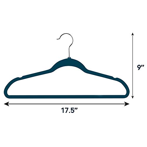 Elama 100 Piece Set of Velvet Slim Profile Heavy Duty Felt Hangers with Stainless Steel Swivel Hooks in Blue
