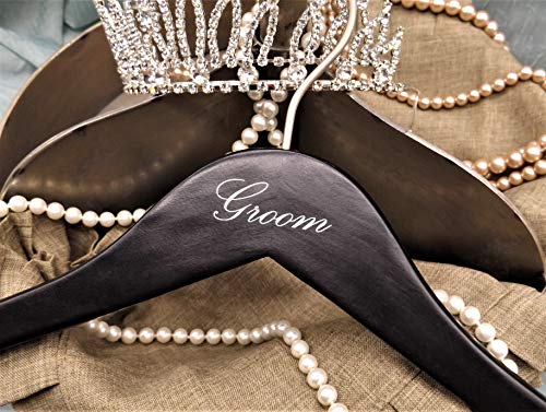 NAHANCO G20217WB Bridal Hanger, Black Wood Suit Hanger with Silver Imprint (Groom), 17” (1 Piece)