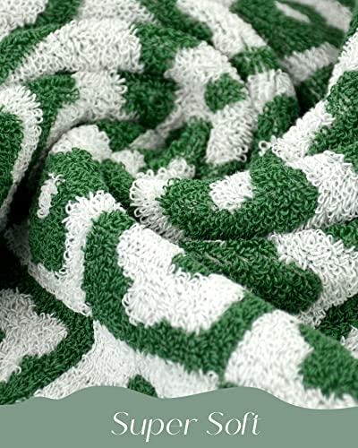 Hand Towels Checkered Floral - Set of 4 Soft Face Towels for Bathroom, Large Size 13β x 29β, Dark Olive Green