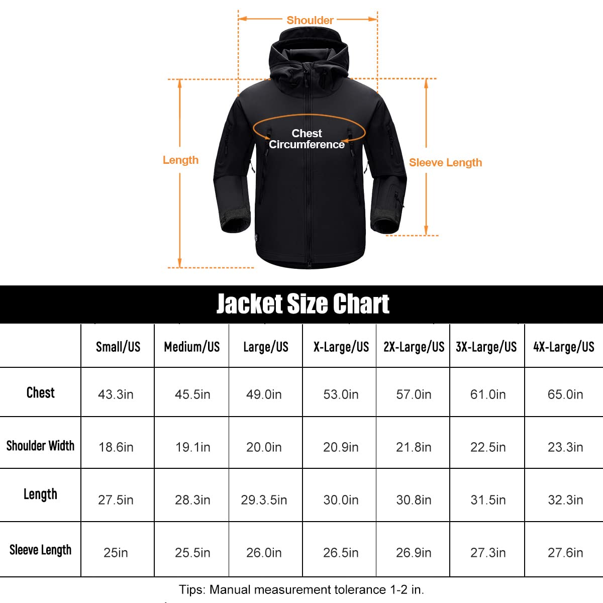 FREE SOLDIER Men's Outdoor Waterproof Soft Shell Hooded Military Tactical Jacket (Black XX-Large/US)