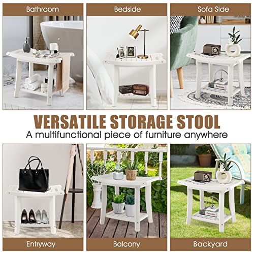 COSTWAY Shower Bench for Inside Shower, Waterproof Shower Seat Stool with Storage Shelf for Shaving Legs and SPA, Bath Shower Chair for Seniors Adults Disabled (Creamy White)