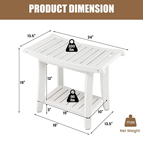 COSTWAY Shower Bench for Inside Shower, Waterproof Shower Seat Stool with Storage Shelf for Shaving Legs and SPA, Bath Shower Chair for Seniors Adults Disabled (Creamy White)