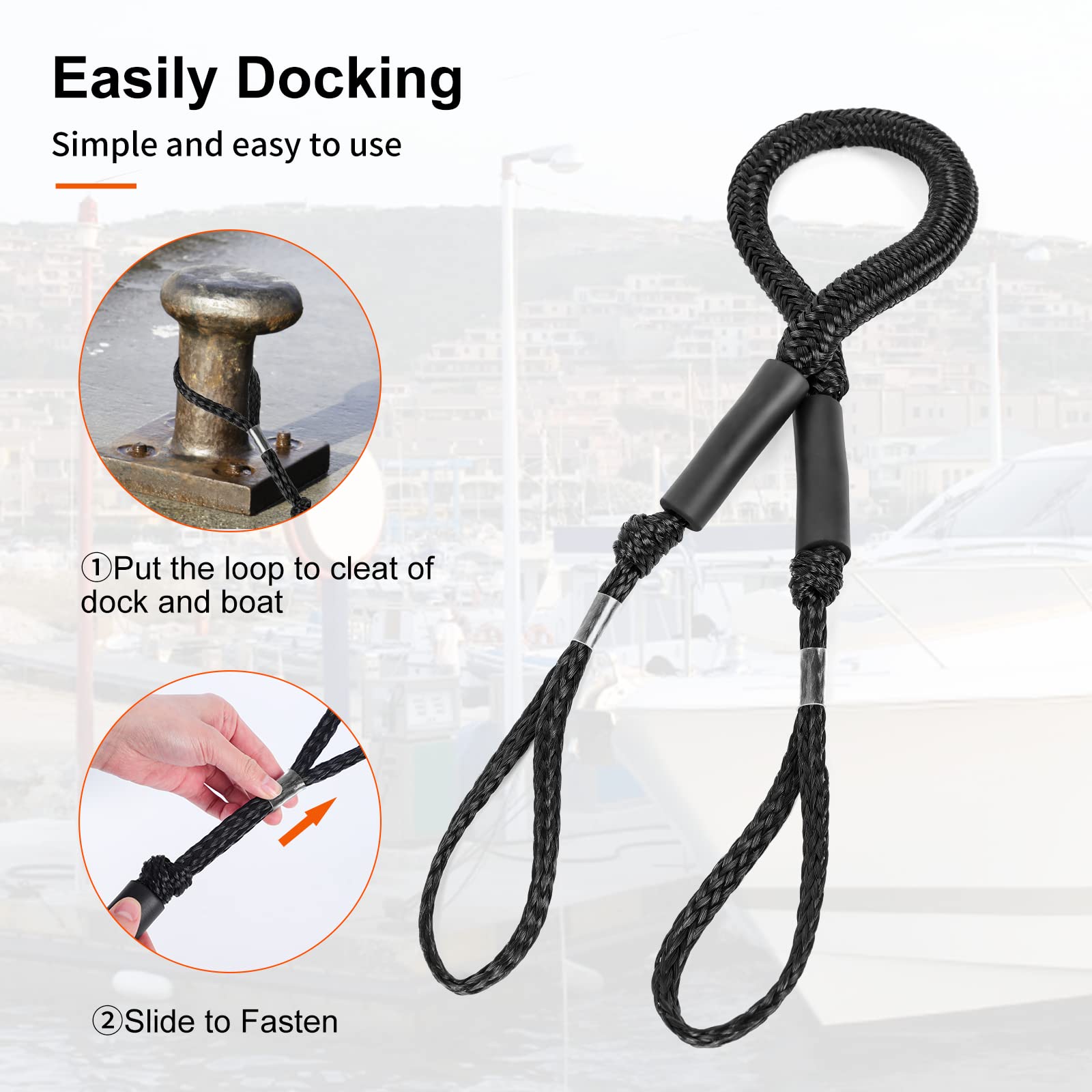 Bungee Dock Lines - Boat Accessories - 4 Feet Bungee Shock Cords Bungee Docking Rope Mooring Rope for Boat,PWC,Jet ski,Pontoon,Kayak,Canoe,Power Boat,Watercraft (4 Packs)