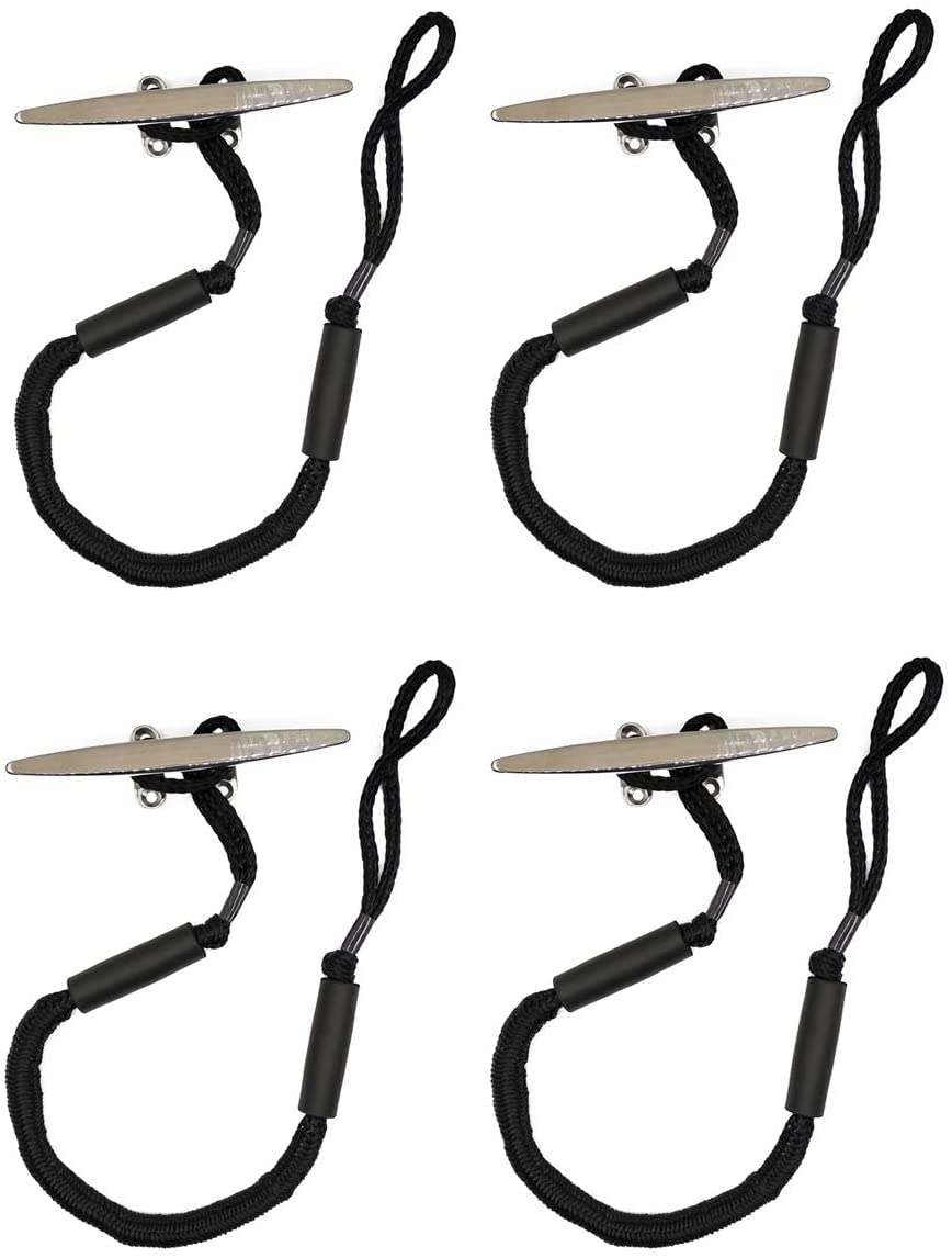 Bungee Dock Lines - Boat Accessories - 4 Feet Bungee Shock Cords Bungee Docking Rope Mooring Rope for Boat,PWC,Jet ski,Pontoon,Kayak,Canoe,Power Boat,Watercraft (4 Packs)