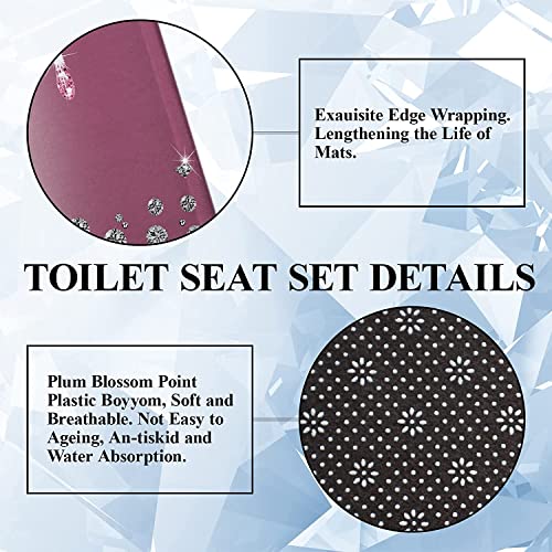 Glitter Diamond Shower Curtain for Bathroom Set Decor with Non-Slip Rugs Bath U-Shaped Mat Toilet Lid Cover Pink Bathroom Curtains Shower Set with 12 Hooks, Glitter Siamond Bathroom Set