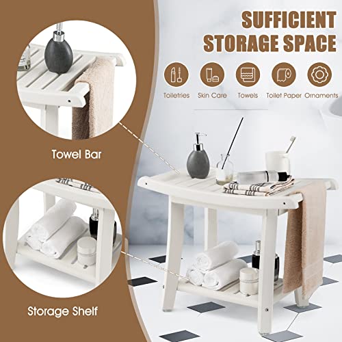 COSTWAY Shower Bench for Inside Shower, Waterproof Shower Seat Stool with Storage Shelf for Shaving Legs and SPA, Bath Shower Chair for Seniors Adults Disabled (Creamy White)