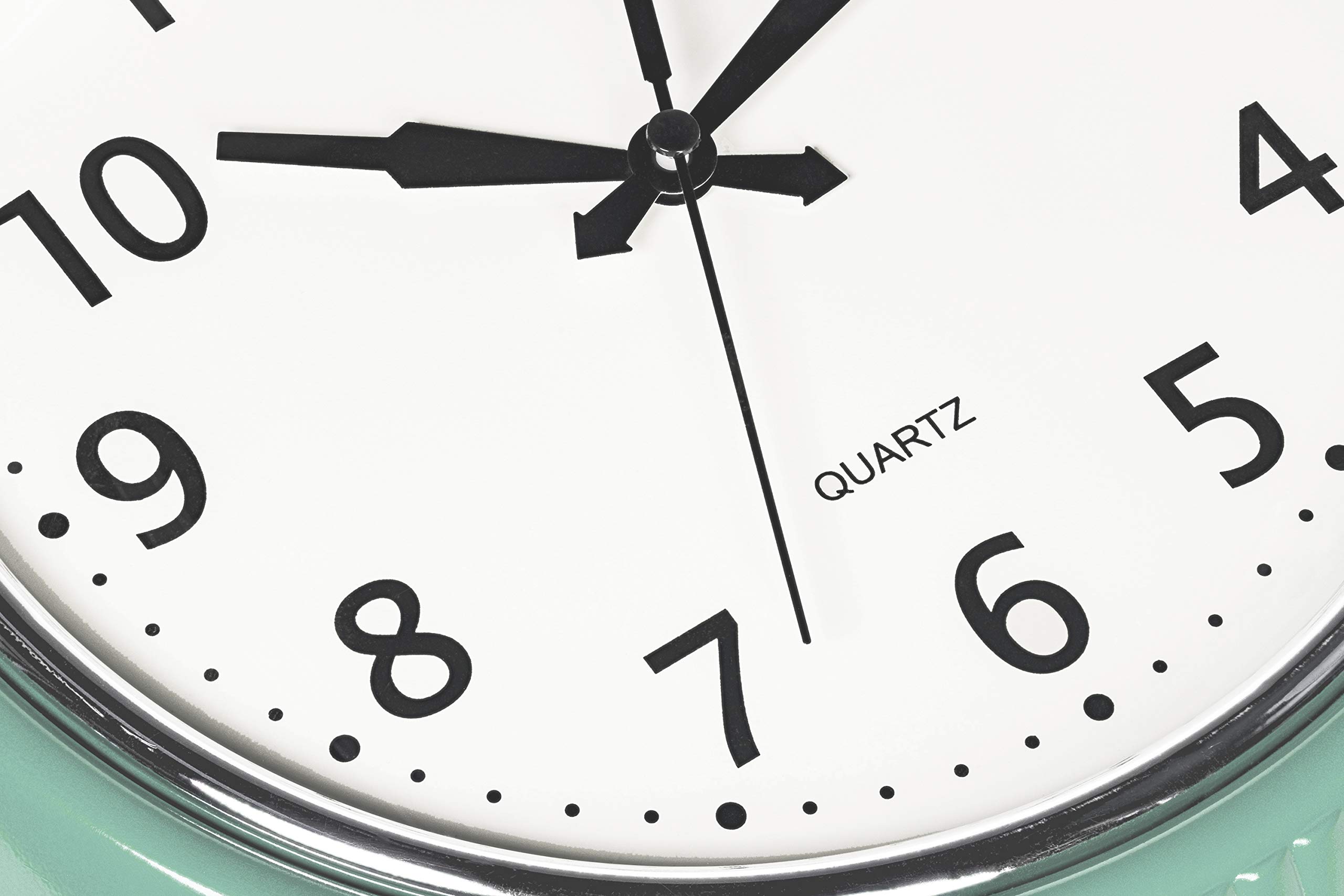 Bernhard Products Retro Wall Clock 9.5 Inch Green Kitchen 50's Vintage Design Round Silent Non Ticking Battery Operated Quality Quartz Clock (Seafoam Green)