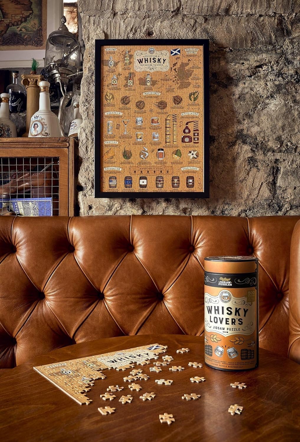 Ridley's Whisky Lover's 500-Piece Jigsaw Puzzle – Whisky Puzzle with Informational Image, Sturdy Storage Tube Included – Activity Puzzle – Makes a Great Gift