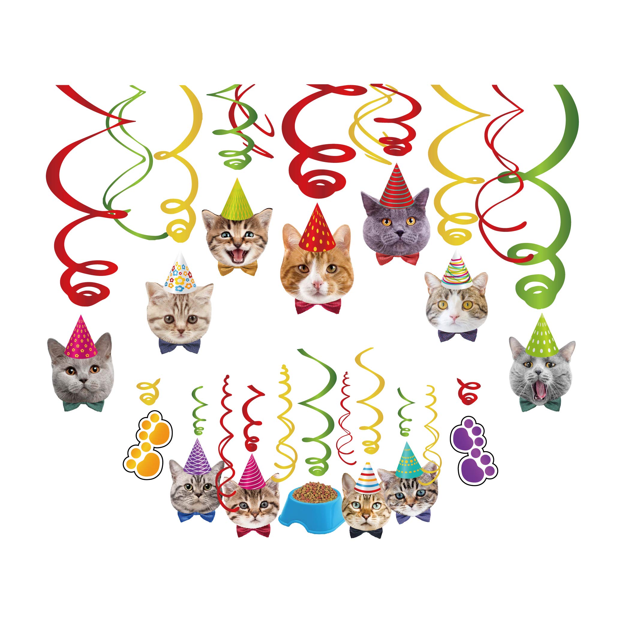 Cat Hanging Swirl Decorations,Pet Cat Birthday,Cat Face Decorations for Girls,Boys,Kids,Toddler and Adults,Home,Classroom,School(30Ct)