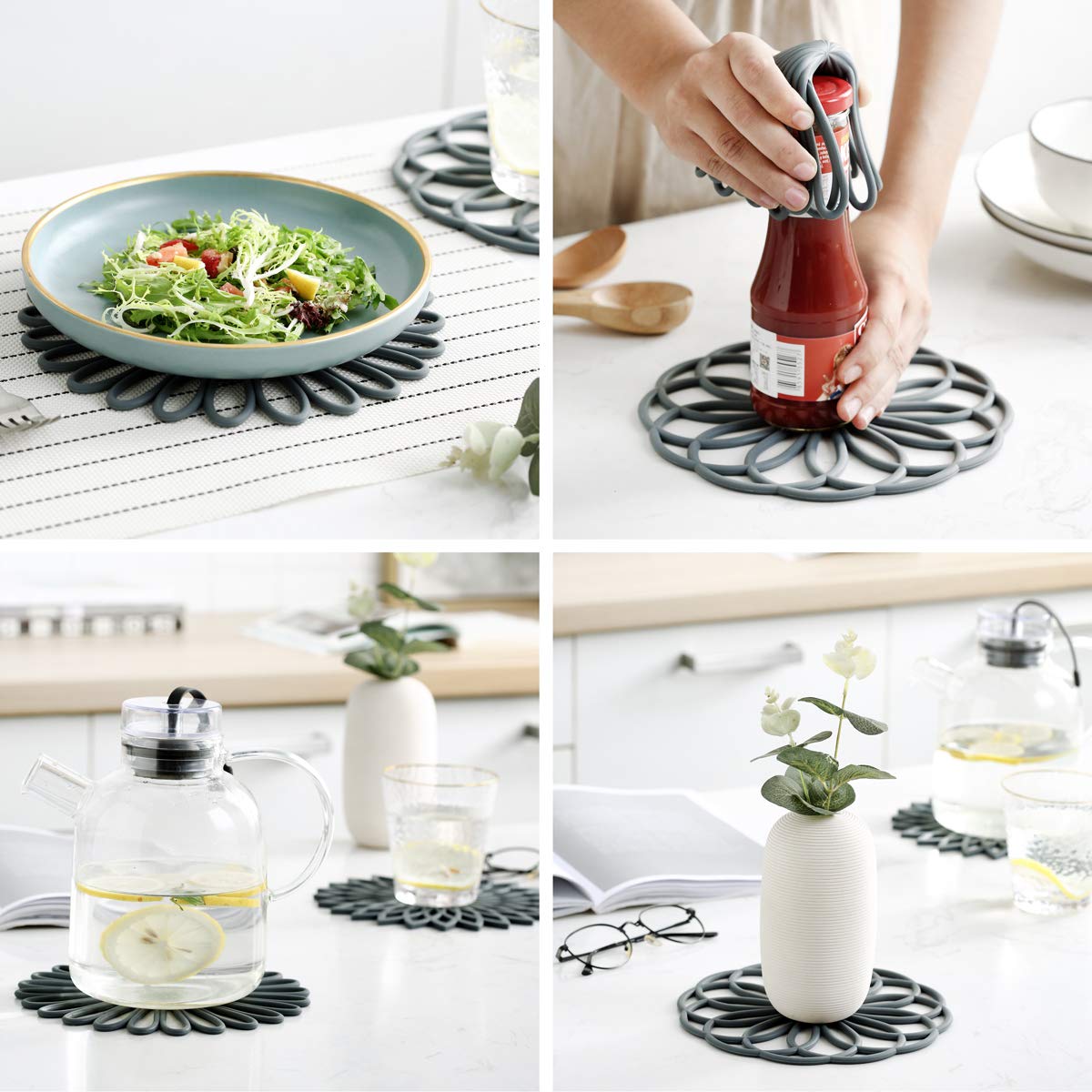 Set of 3 Silicone Trivet Mat - Hot Pot Holder Hot Pads for Table & Countertop - Trivet for Hot Dishes - Non-Slip & Heat Resistant Modern Kitchen Hot Pads for Pots & Pans, Pink