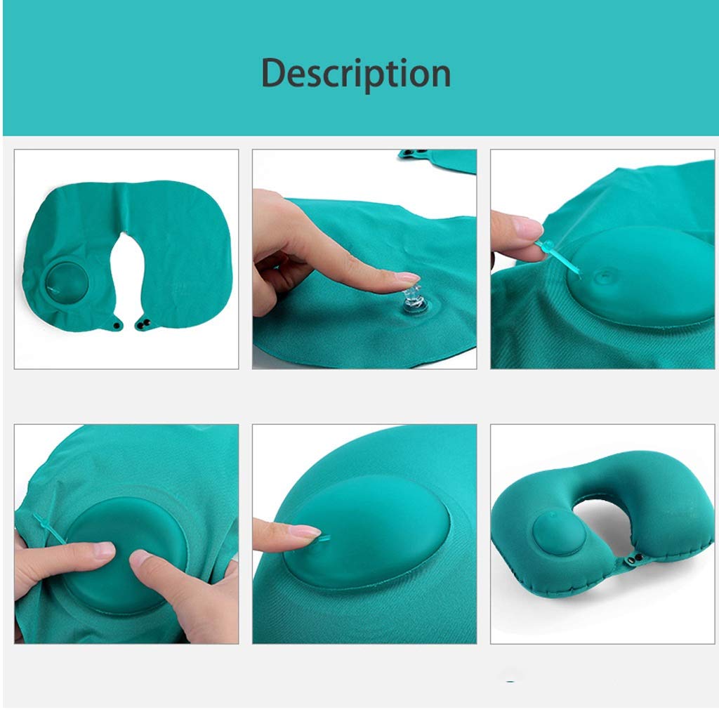 Portable U-Shape Inflatable Travel Pillow Car Head Rest Air Cushion for Travel Office Nap Head Rest Air Cushion Neck Pillow (Color : Blue)