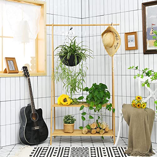 Tangkula Bamboo Garment Rack, Freestanding Clothes Rack with 2-Tier Storage Shelves, Easy Assemble, Space-Saving Clothing Rack for Entryway, Bedroom (Natural)