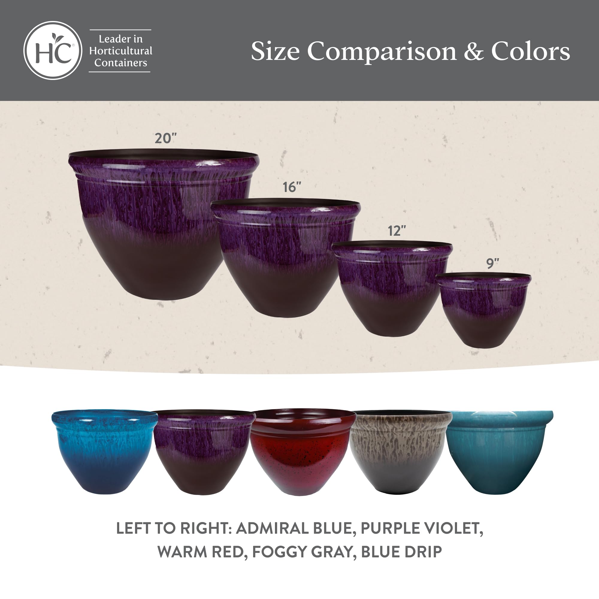 The HC Companies 9 Inch Pizzazz Decorative Round Planter - Lightweight Premium Resin Plant Pot with a Ceramic Look for Indoor Outdoor Use, Admiral Blue