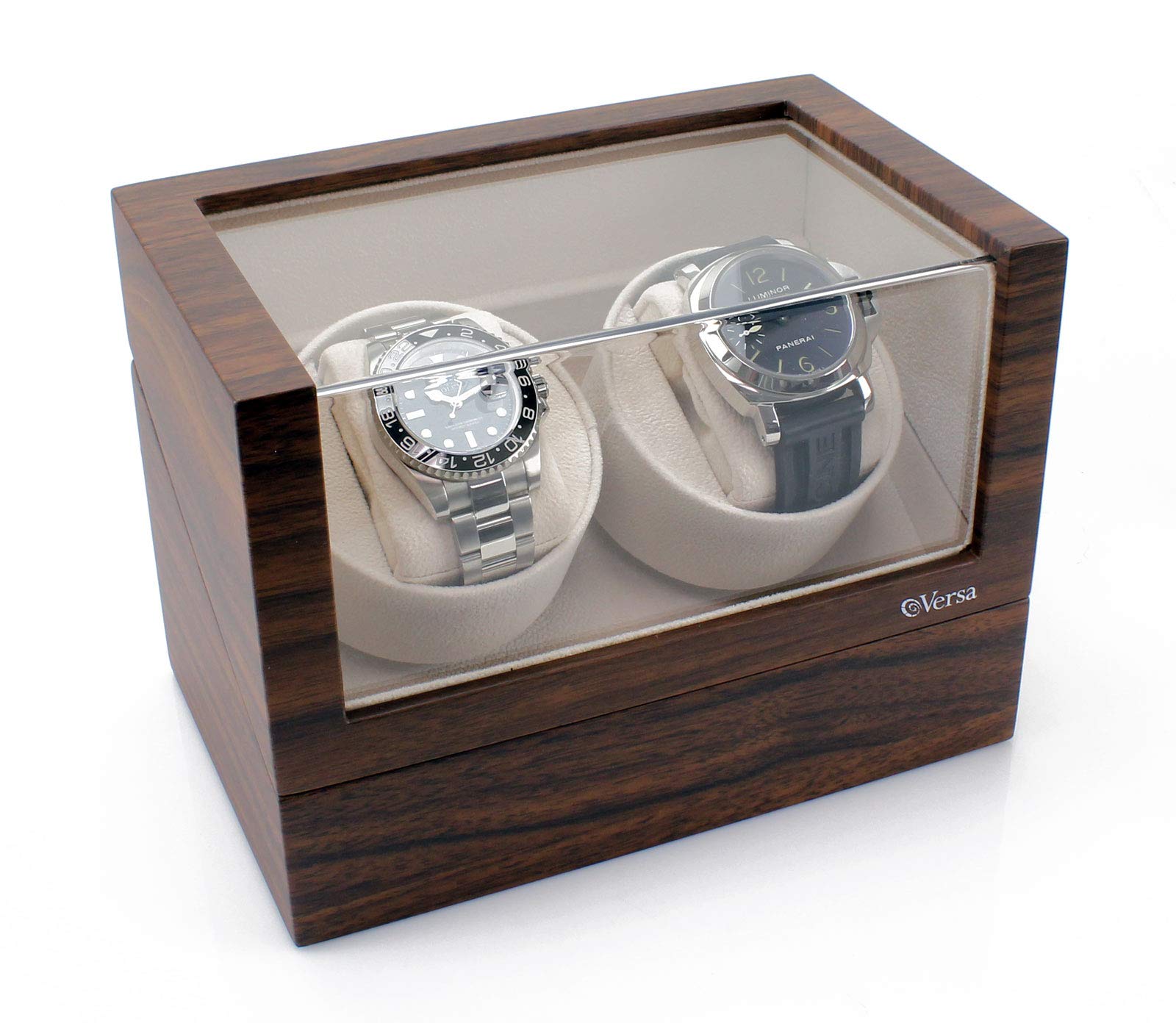 Versa Automatic Double Watch Winder in Walnut - Ultra Quiet Japanese Motor - Velvet Soft Adjustable Watch Pillow - 12 Different Settings Elite Automatic Watch Winder for Rolex - US Based Company