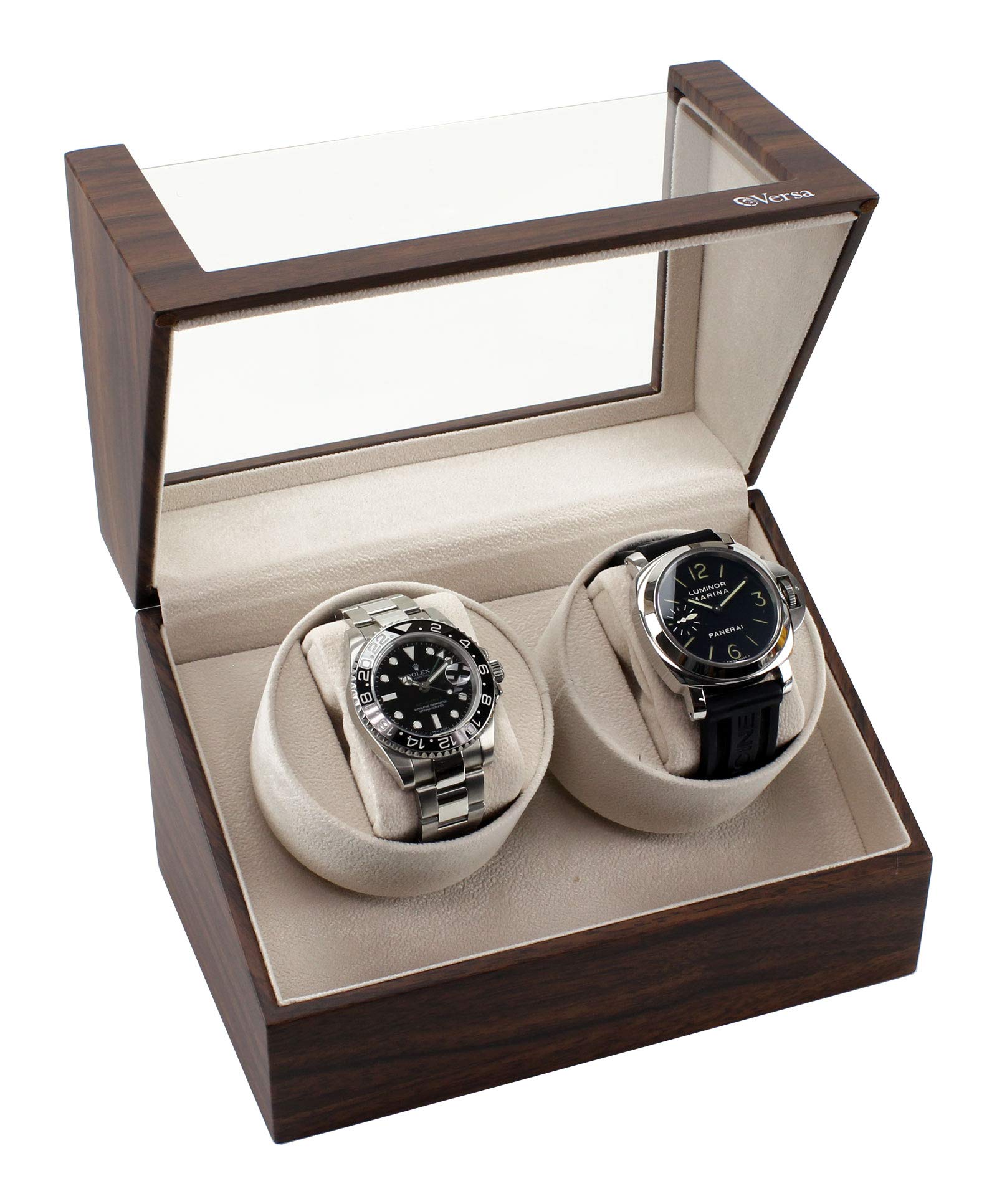 Versa Automatic Double Watch Winder in Walnut - Ultra Quiet Japanese Motor - Velvet Soft Adjustable Watch Pillow - 12 Different Settings Elite Automatic Watch Winder for Rolex - US Based Company