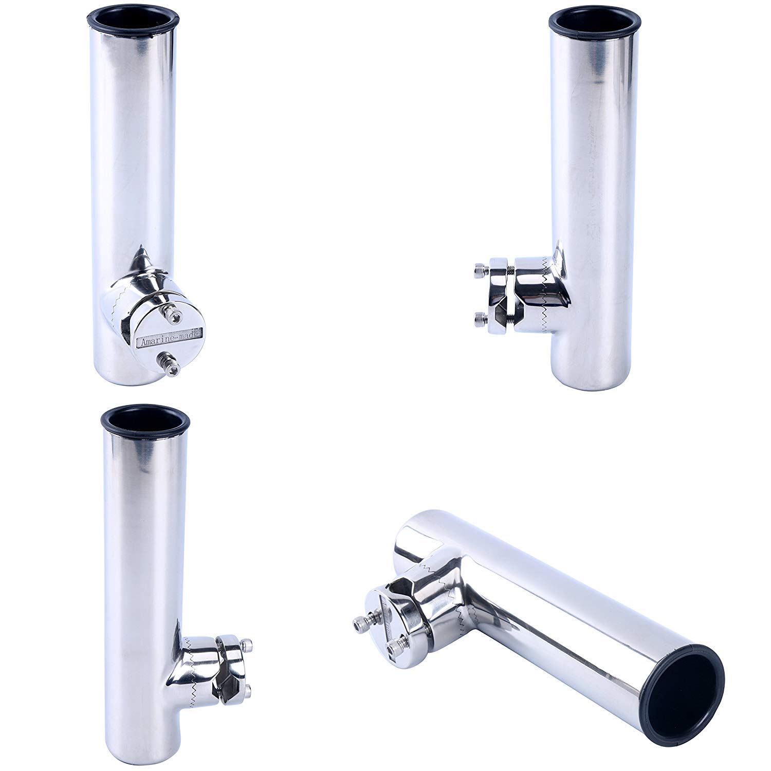 Amarine Made 4Pcs Lower Clamp Fishing Pole Rod Holder for Boat, Stainless Clamp on Fishing Rod Holder for Rails 7/8" to 1"