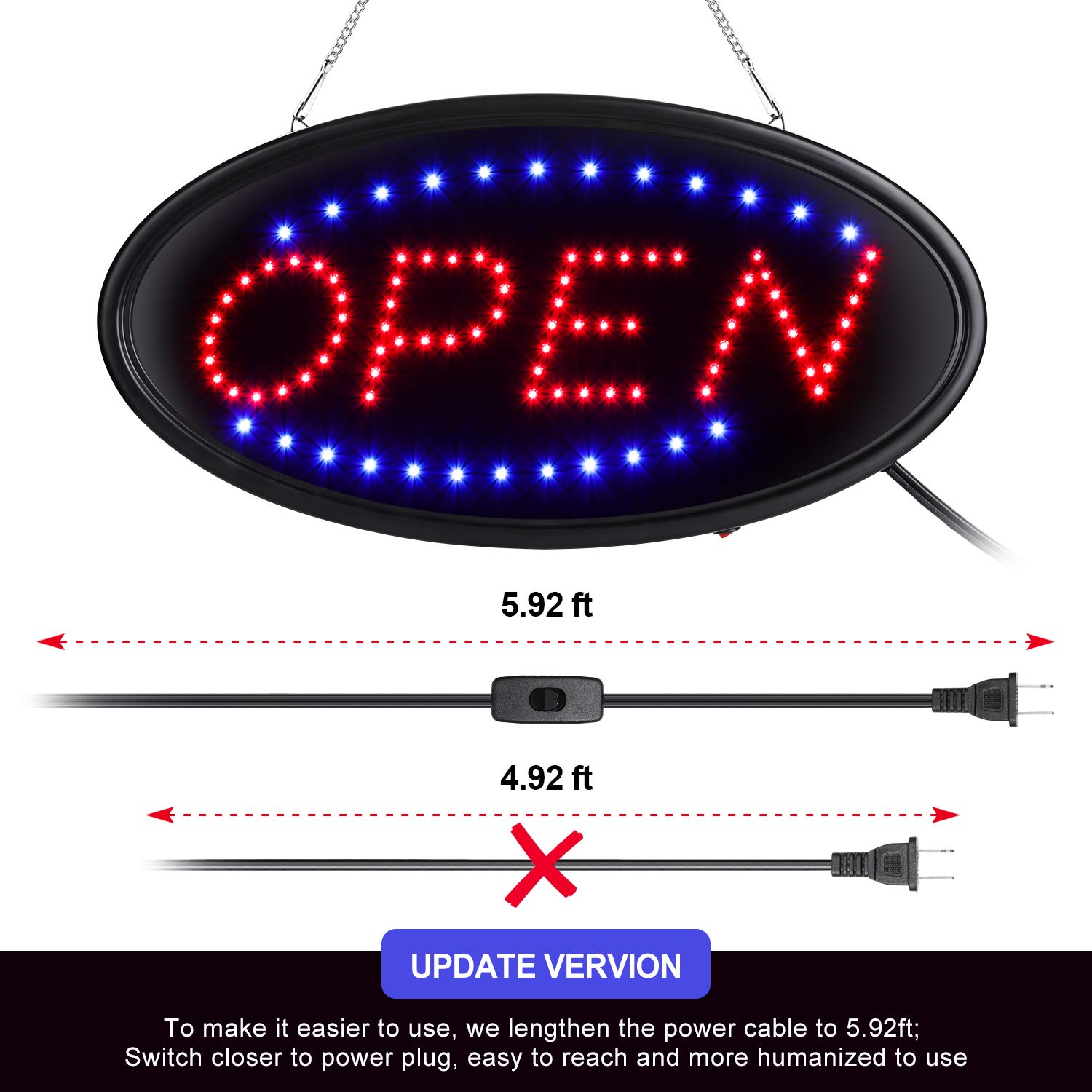 FITNATE LED Open Sign with Remote, Ultra Bright Electric Light Up Signs for Business, Timing Function, 2 Lighting Modes Flashing & Steady, Advertisement Board for Store, Bar, Hotel, Cafe (19x10 in)