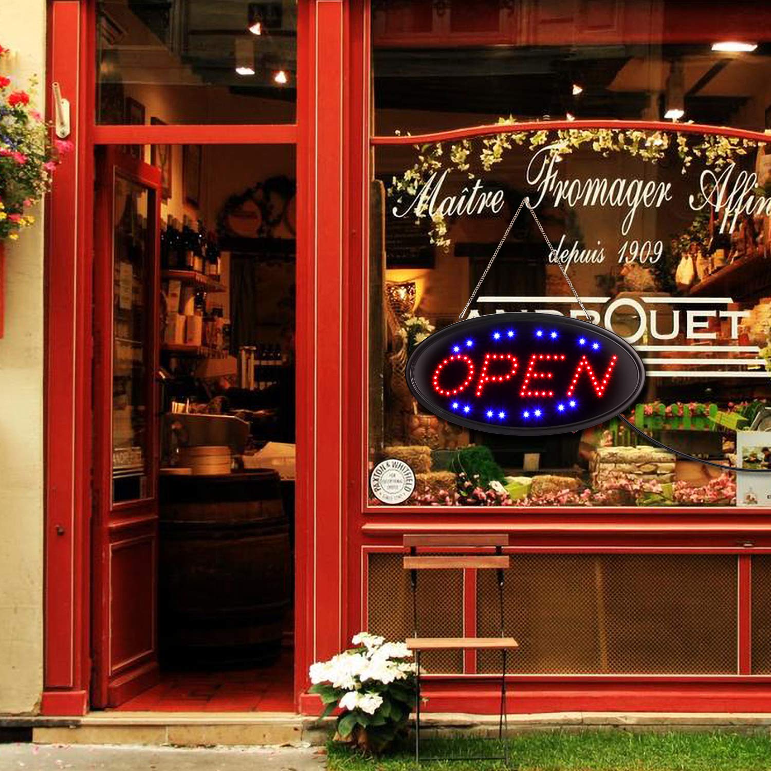 FITNATE LED Open Sign with Remote, Ultra Bright Electric Light Up Signs for Business, Timing Function, 2 Lighting Modes Flashing & Steady, Advertisement Board for Store, Bar, Hotel, Cafe (19x10 in)
