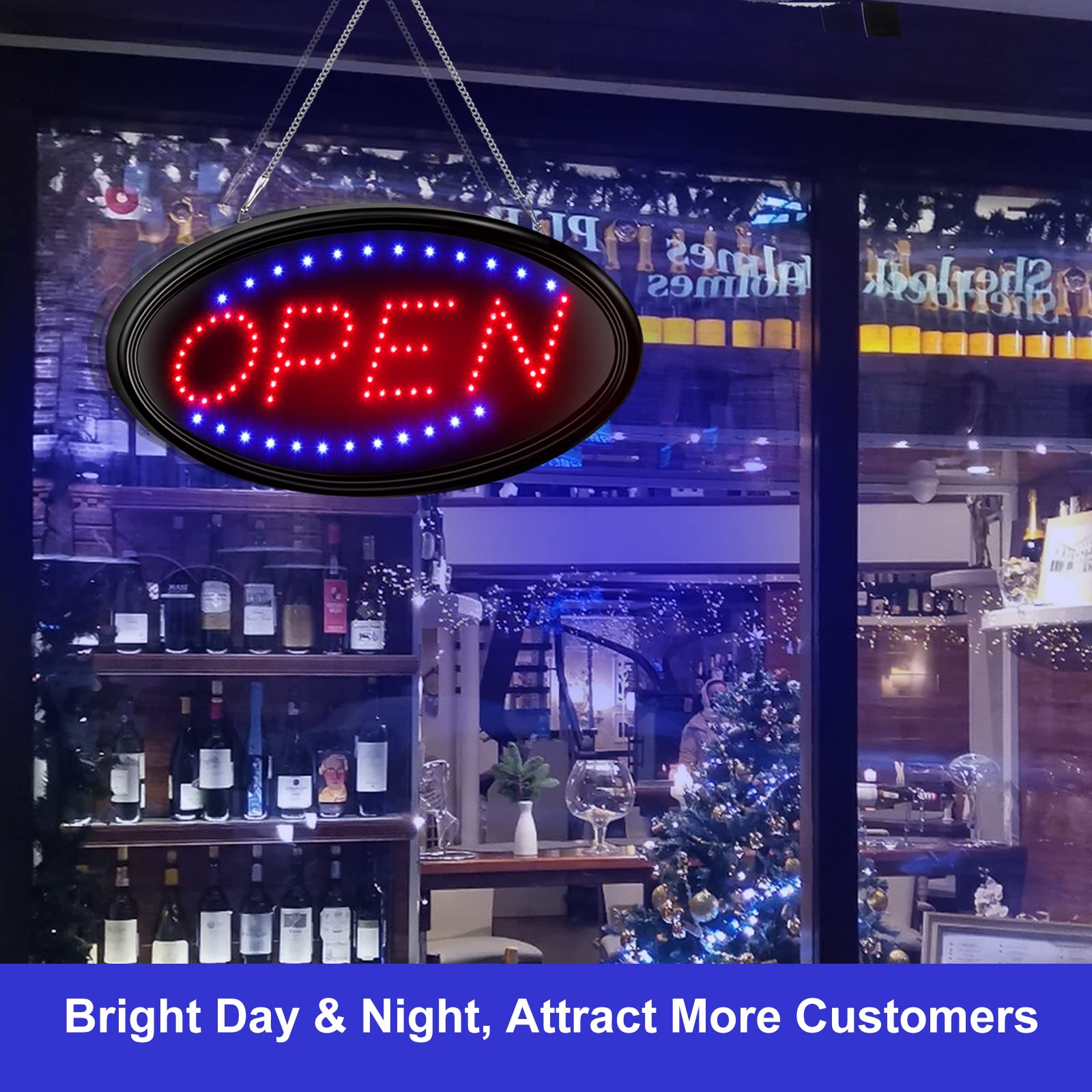 FITNATE LED Open Sign with Remote, Ultra Bright Electric Light Up Signs for Business, Timing Function, 2 Lighting Modes Flashing & Steady, Advertisement Board for Store, Bar, Hotel, Cafe (19x10 in)