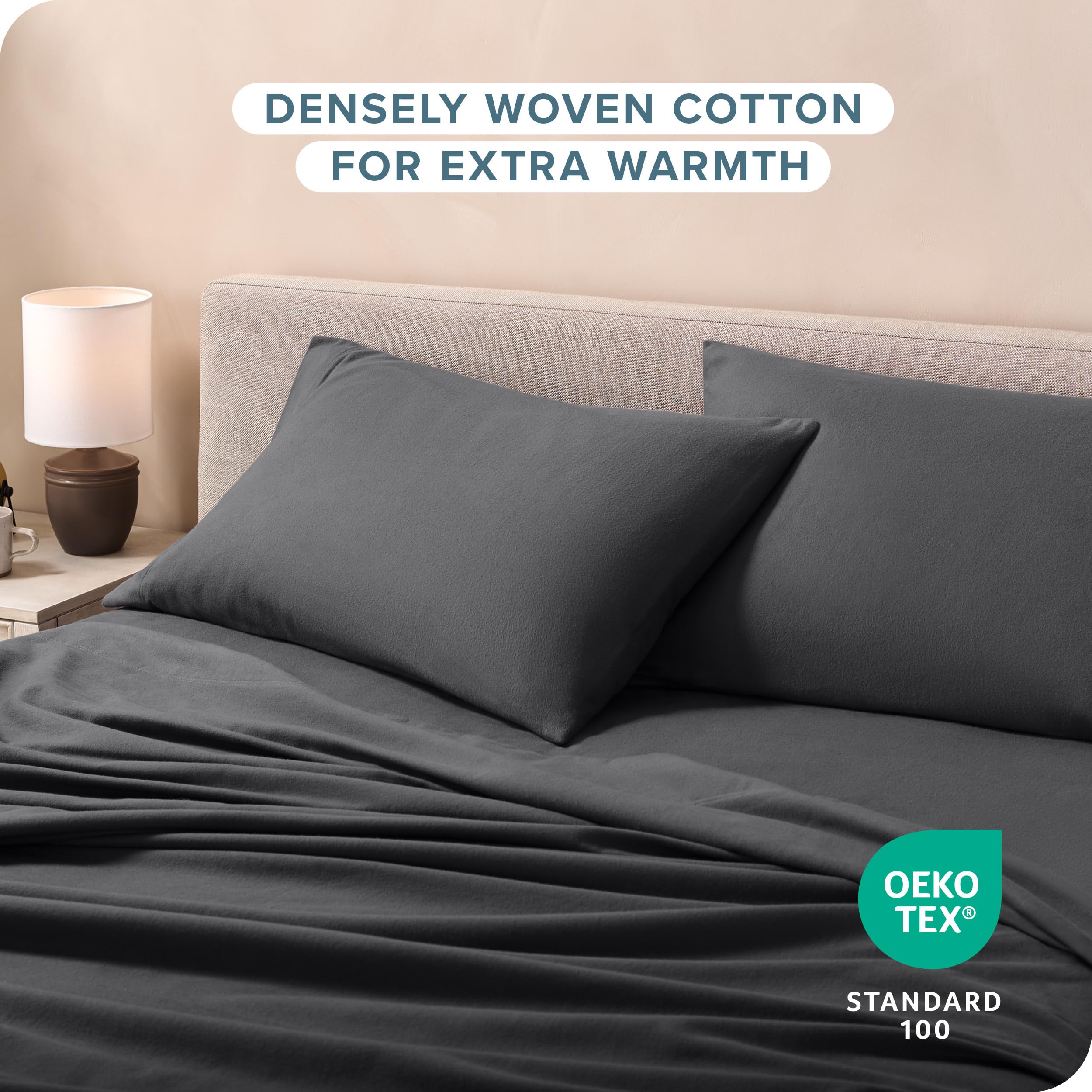 Bare Home Velvety Soft & Cozy Flannel Pillowcases (Set of 2) - Double Brushed Heavyweight 100% Cotton - Grey