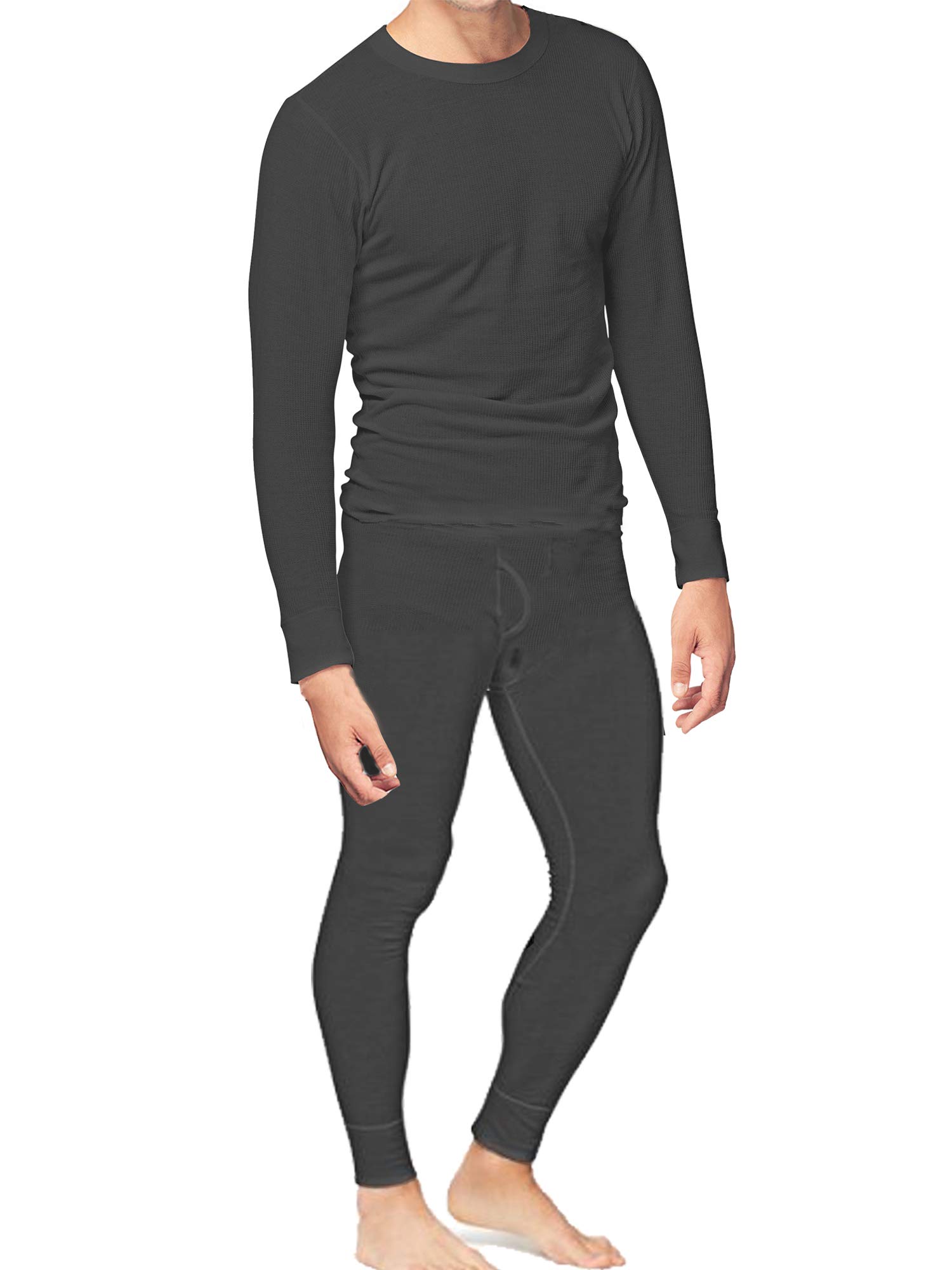 Place and Street Men’s Cotton Thermal Underwear Set Shirt Pants Long Johns Charcoal