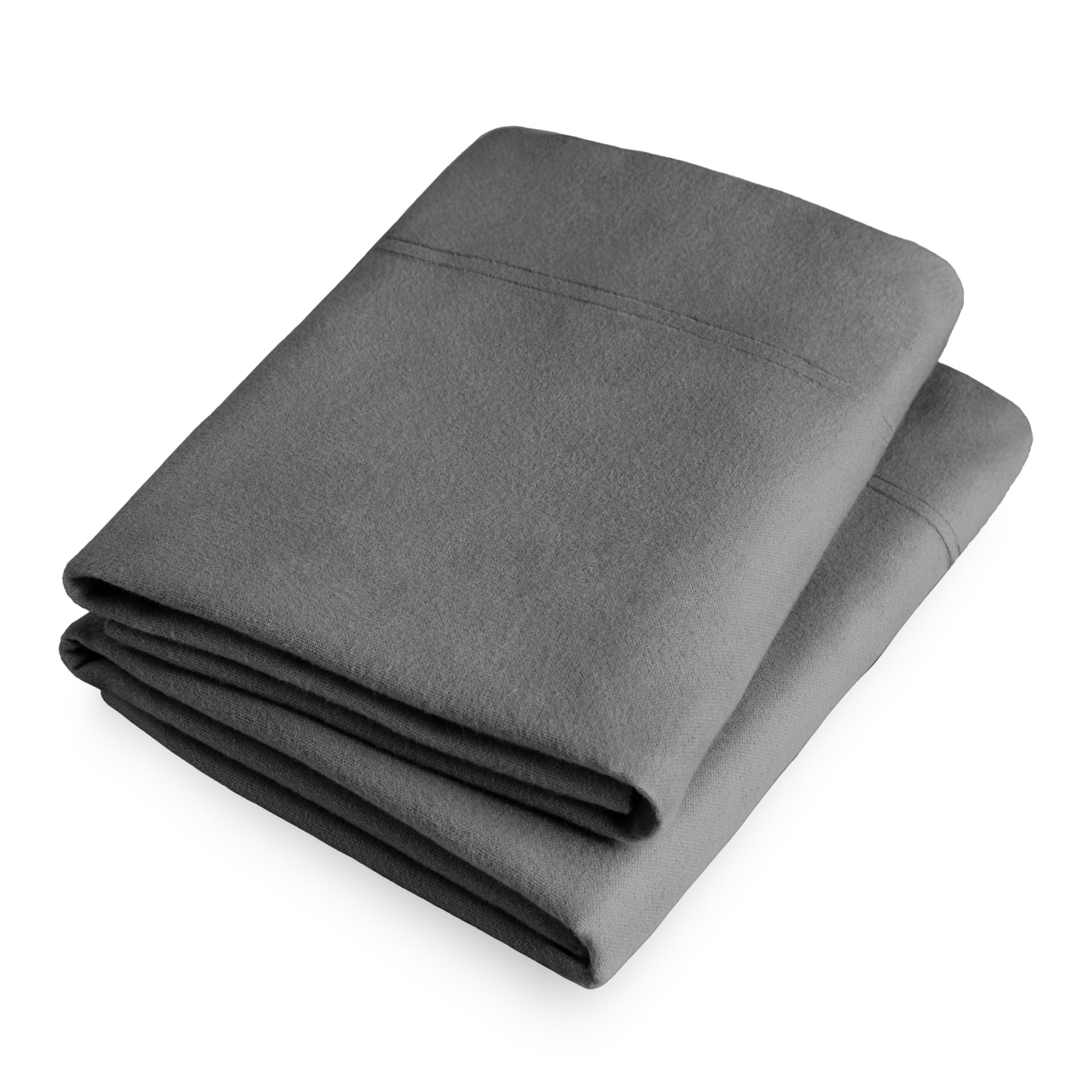 Bare Home Velvety Soft & Cozy Flannel Pillowcases (Set of 2) - Double Brushed Heavyweight 100% Cotton - Grey